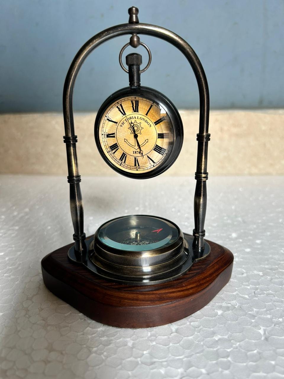 Brass Nautical Desk Clock on Wooden Base - Maritime Decor - Etsy