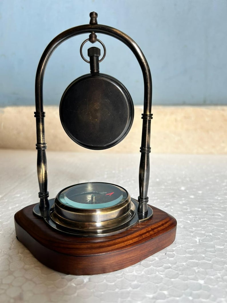 Brass Nautical Desk Clock on Wooden Base - Maritime Decor - Etsy