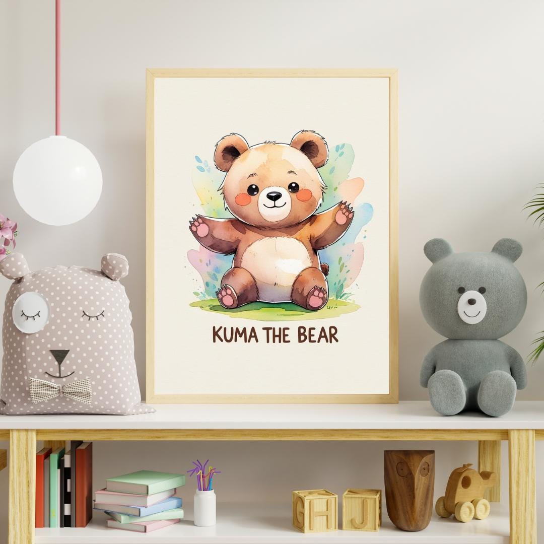 Animal Poster for Children – Watercolor With Name "kuma the Bear" - Etsy