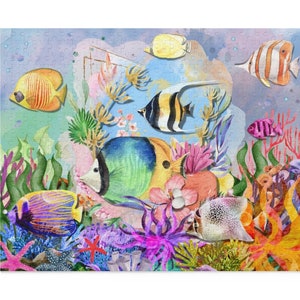 Ocean Puzzle With Watercolor Fish: 500 Pieces, 16x20 Inches Cute Gift ...