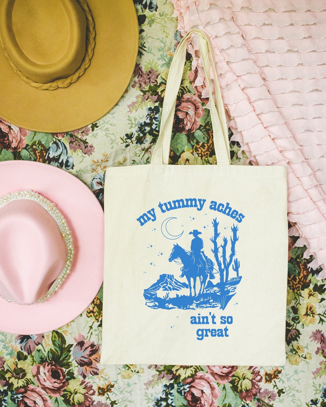 Funny Lactose Intolerant Tote Bag With Groovy Western Vibe: My Tummy ...