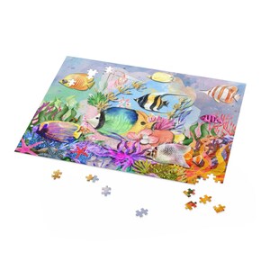 Ocean Puzzle With Watercolor Fish: 500 Pieces, 16x20 Inches Cute Gift ...