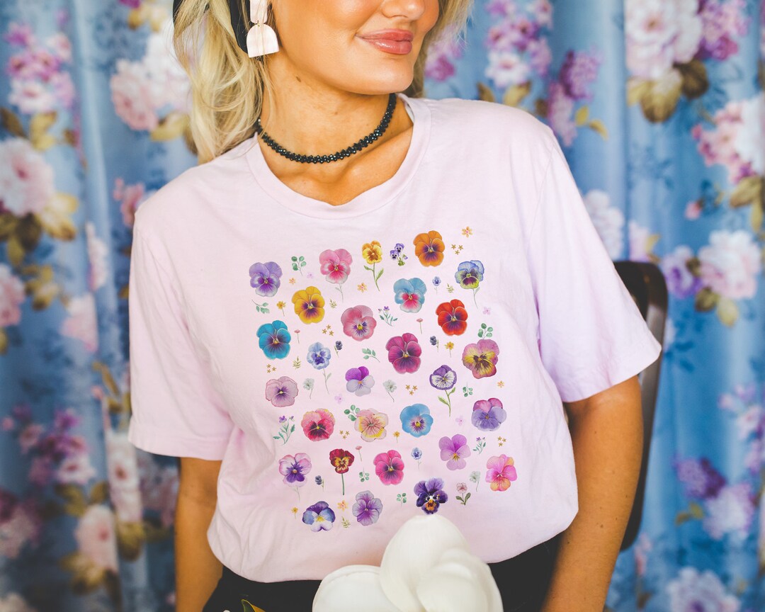 Boho Pressed Flower Tee Shirt: Cute Cottagecore Whimsigoth Pansy Tee ...