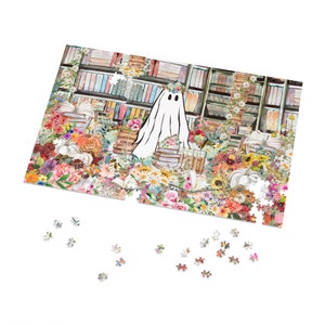 Halloween Ghost Puzzle in Library: Adorable Floral Ghost Surrounded by ...