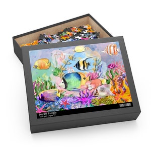 Ocean Puzzle With Watercolor Fish: 500 Pieces, 16x20 Inches Cute Gift ...
