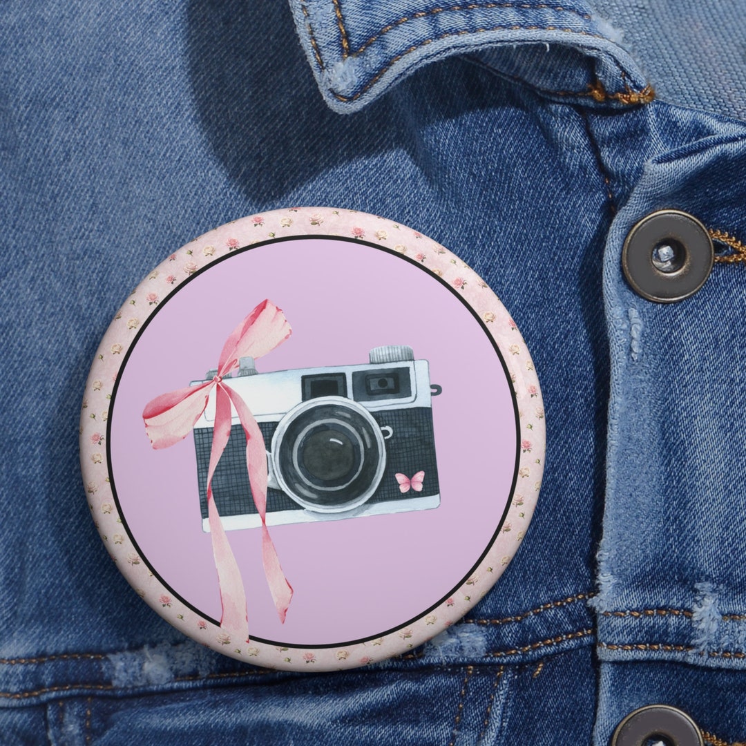 Cottagecore Camera Button With Cute Pink Bow: Colorful and Kitschy ...