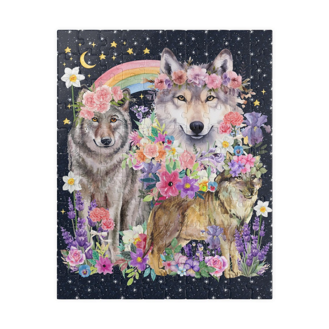 Goblincore Wolf Puzzle With Flowers for Friend Who Loves Wolves and ...