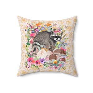 Cottagecore Raccoon Pillow With Flowers: Raccoon With Flower Crown ...