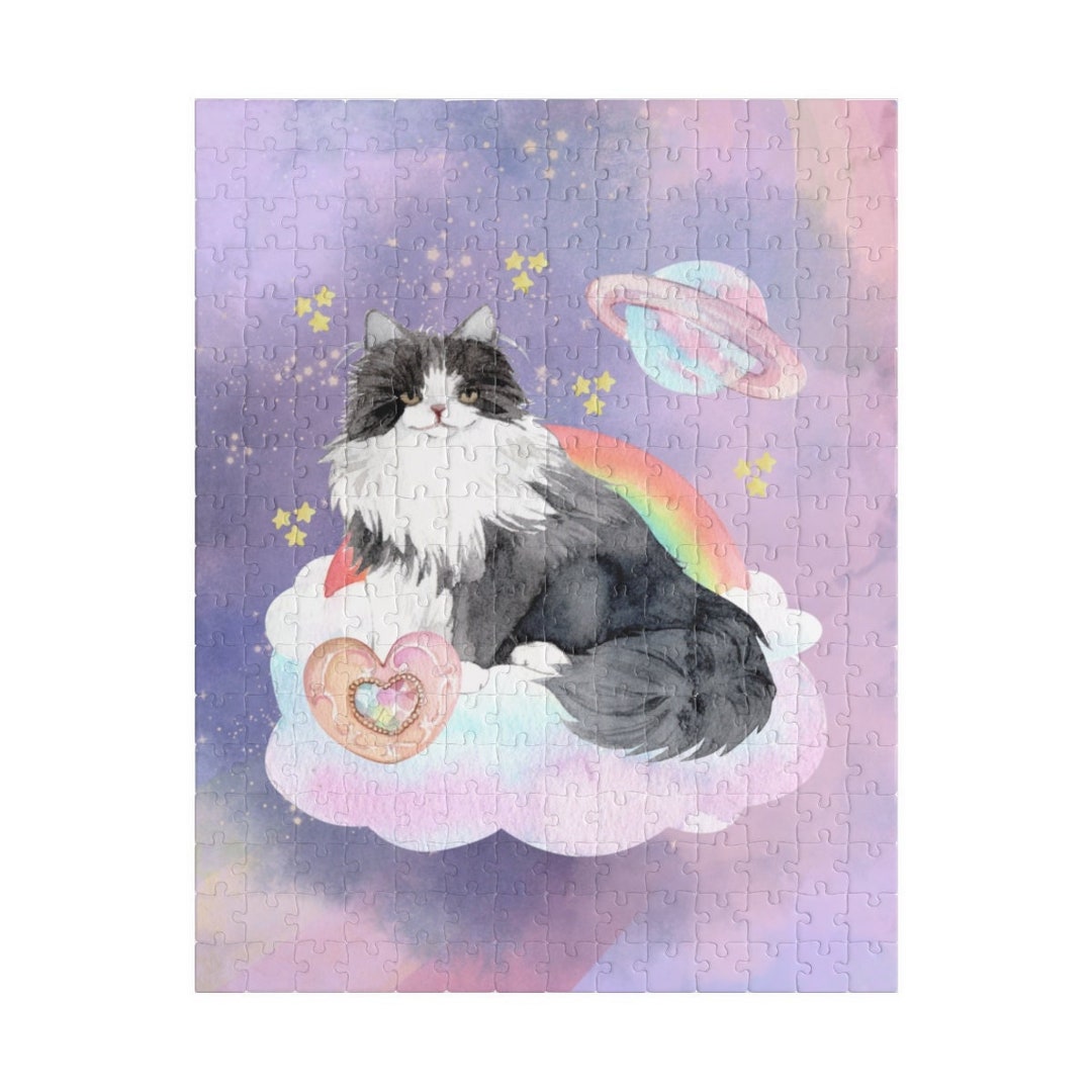 Funny Nineties Aesthetic Cat Puzzle With Stars: Weirdcore Space Cat ...