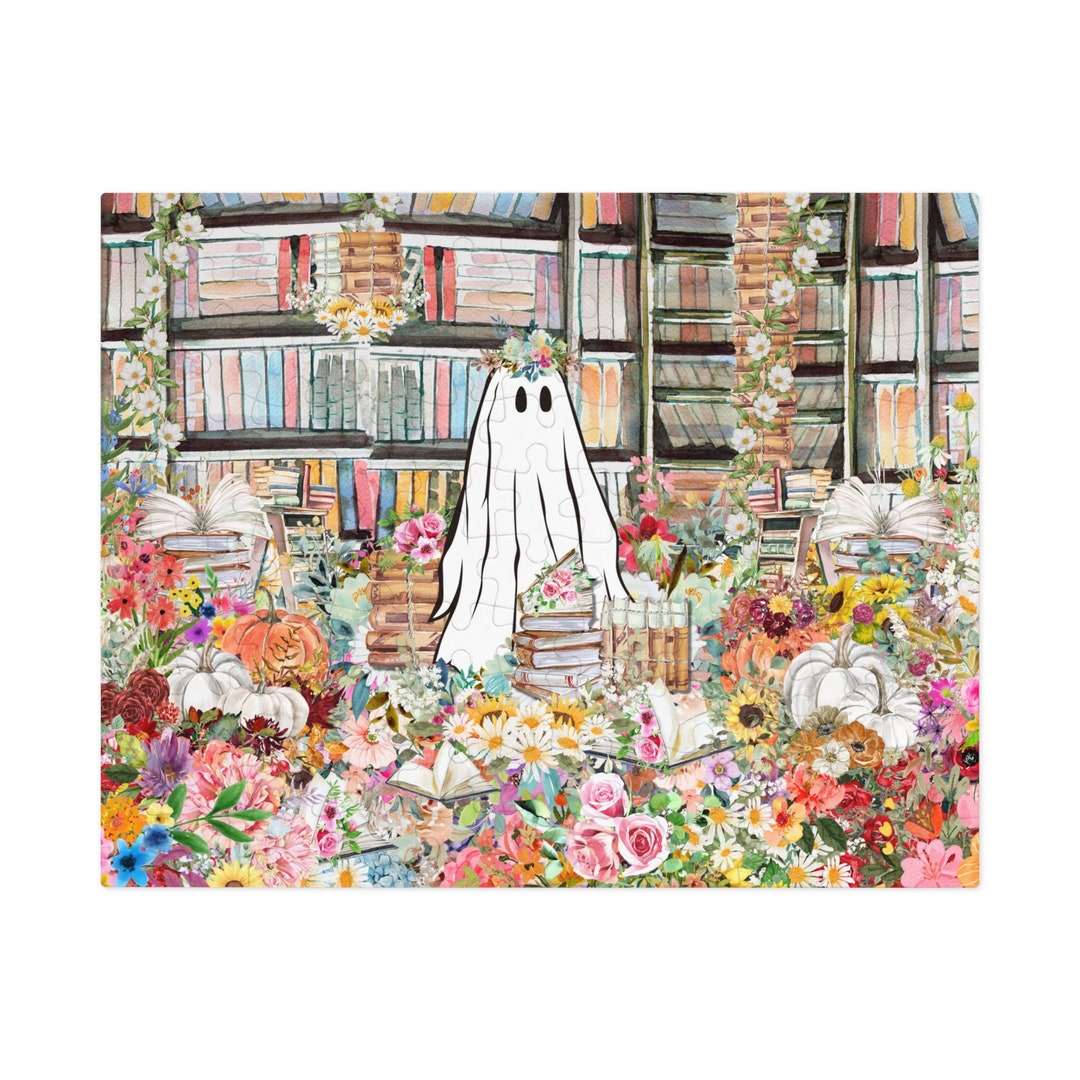 Halloween Ghost Puzzle in Library: Adorable Floral Ghost Surrounded by ...