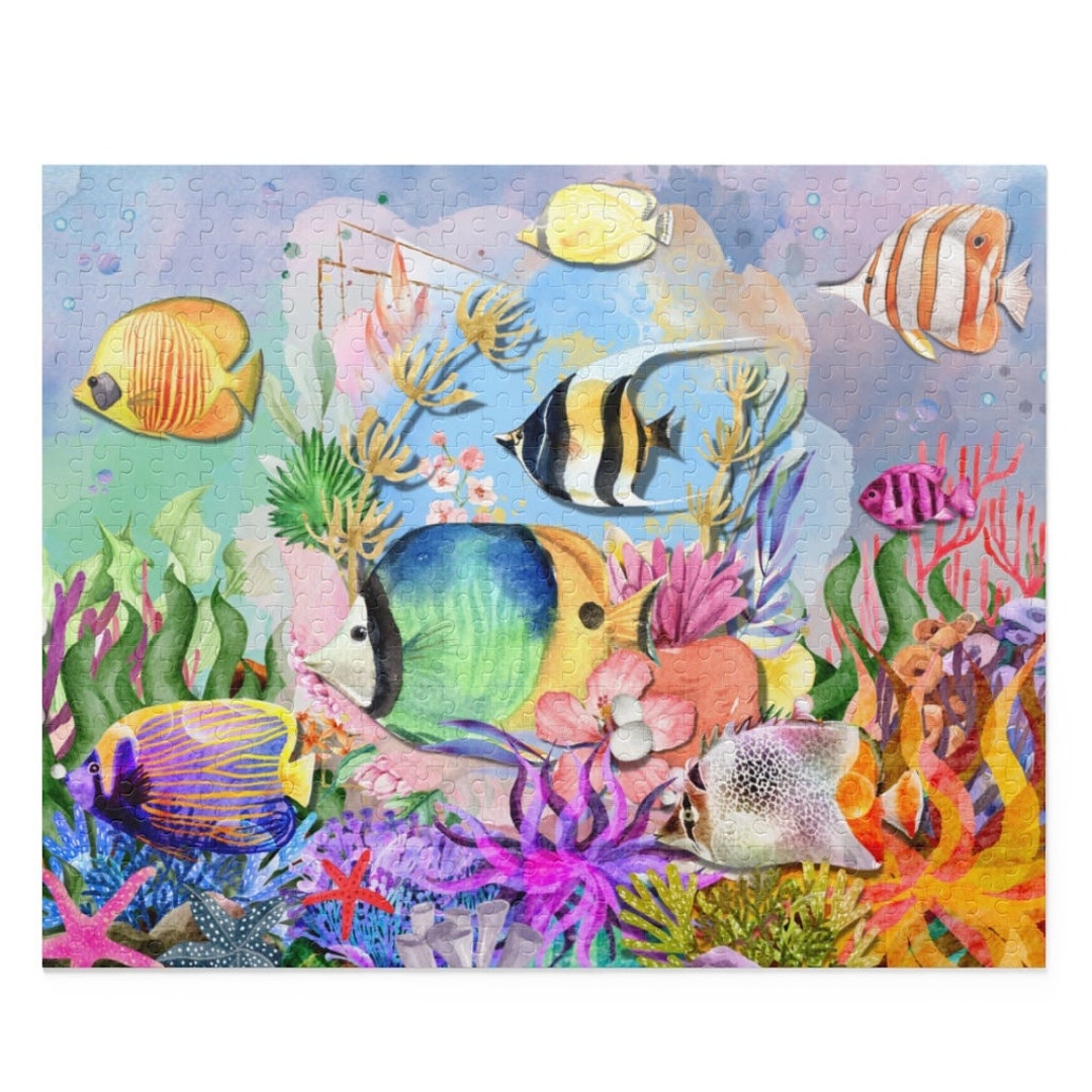 Ocean Puzzle With Watercolor Fish: 500 Pieces, 16x20 Inches Cute Gift ...