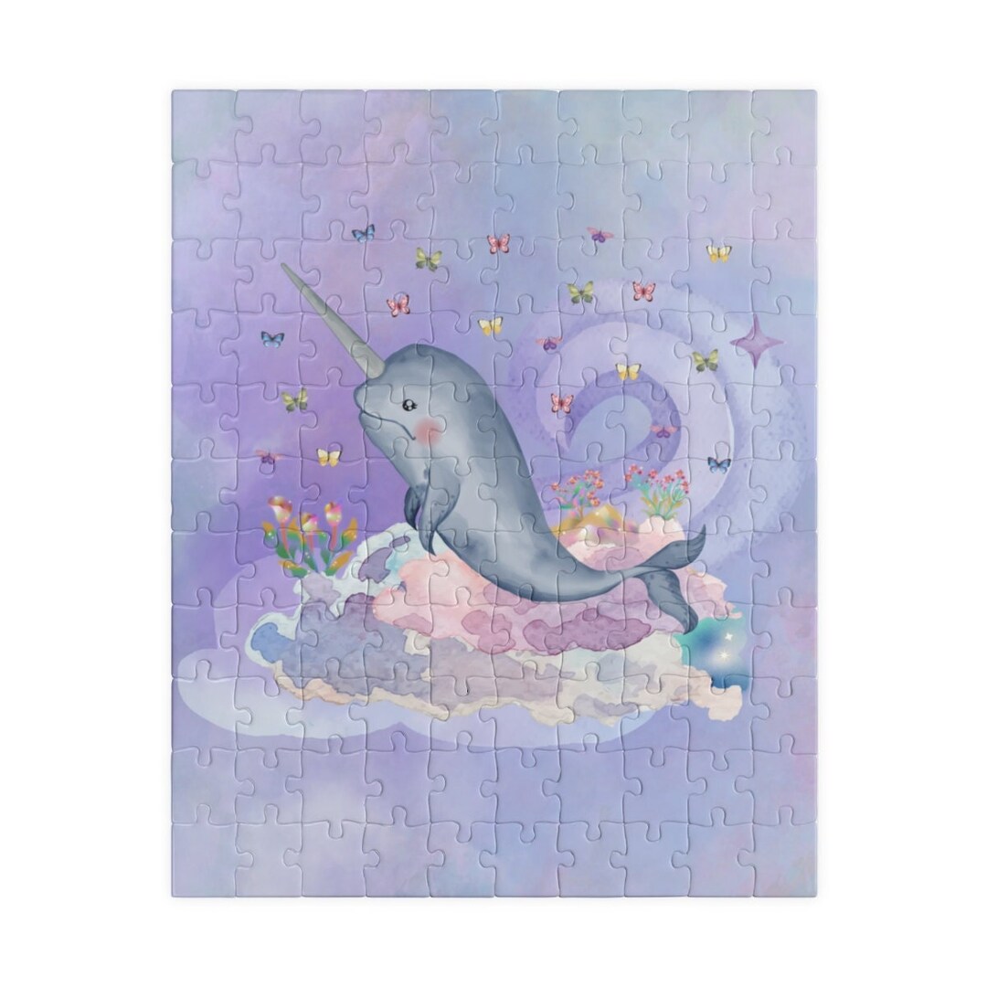 Pastel Narwhal Puzzle With Butterflies and Plants: Nineties Throwback ...