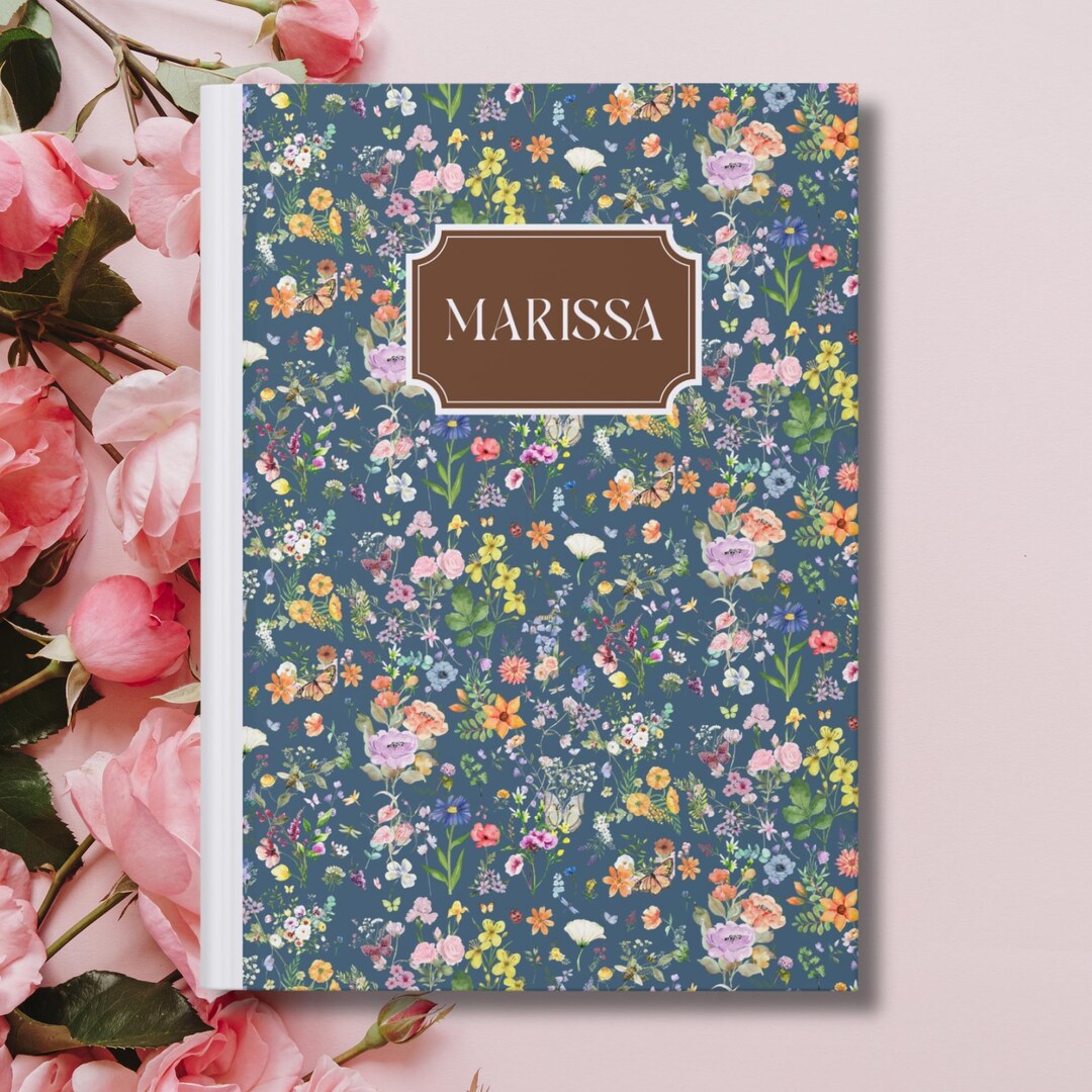 Custom Name Floral Notebook With Vintage Botanicals, Cute Personalized ...