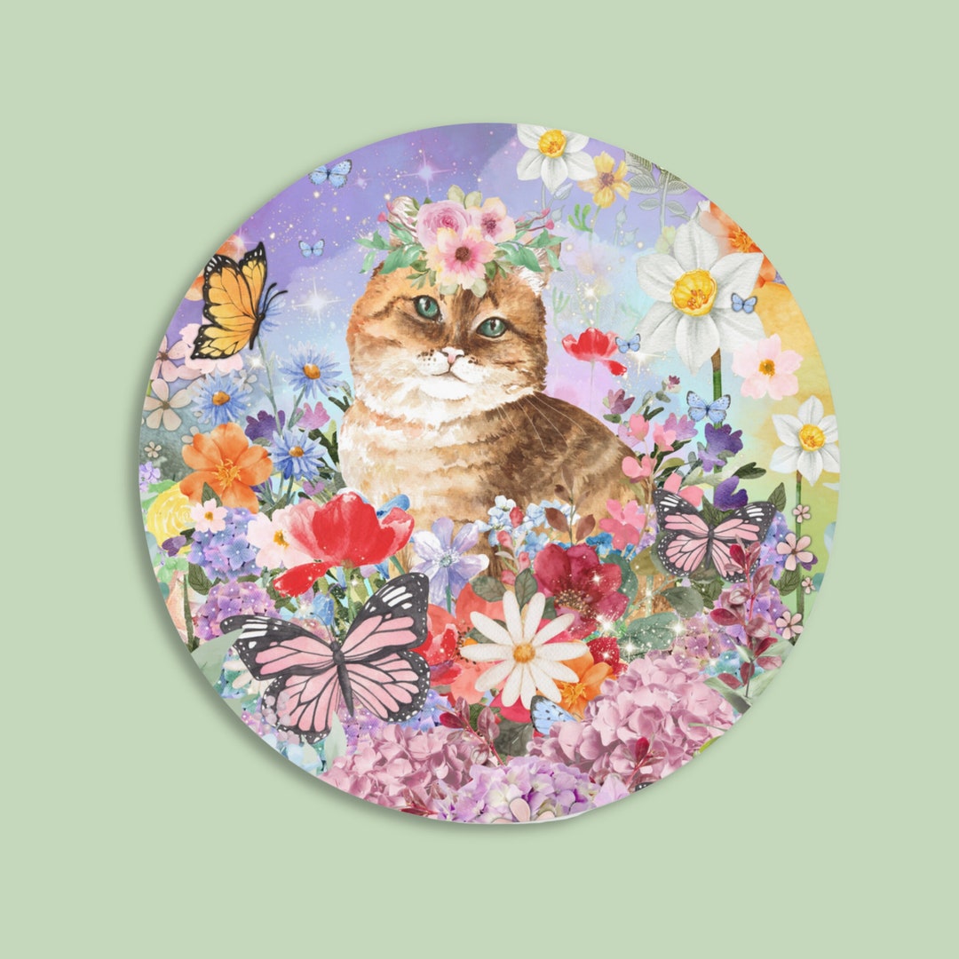 Funny Cottagecore Cat Sticker for Cat Mom or Cat Dad: Watercolor Cat ...