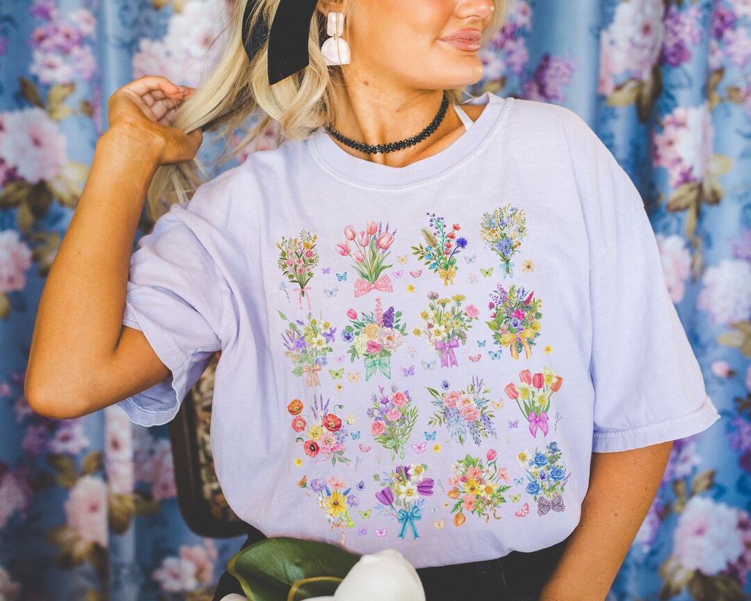 Cottagecore Vintage Aesthetic Botanical Tee With Bows and Boho ...