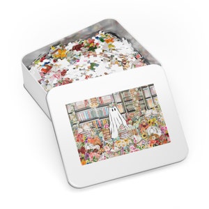 Halloween Ghost Puzzle in Library: Adorable Floral Ghost Surrounded by ...