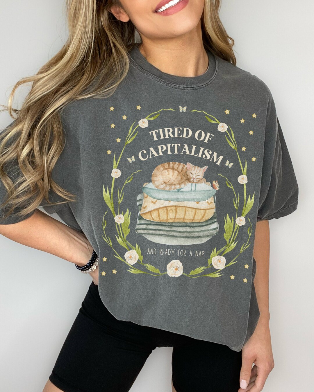 Cottagecore Leftist Tee Shirt for Cat Lovers: Tired of Capitalism ...