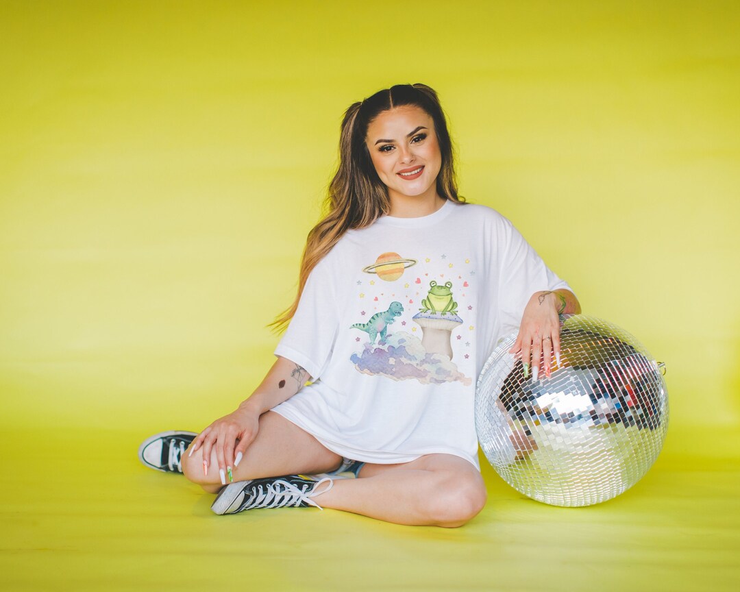 Pastel Goth Shirt With Dinosaur and Frog: Cute Mystical Style Tee With ...