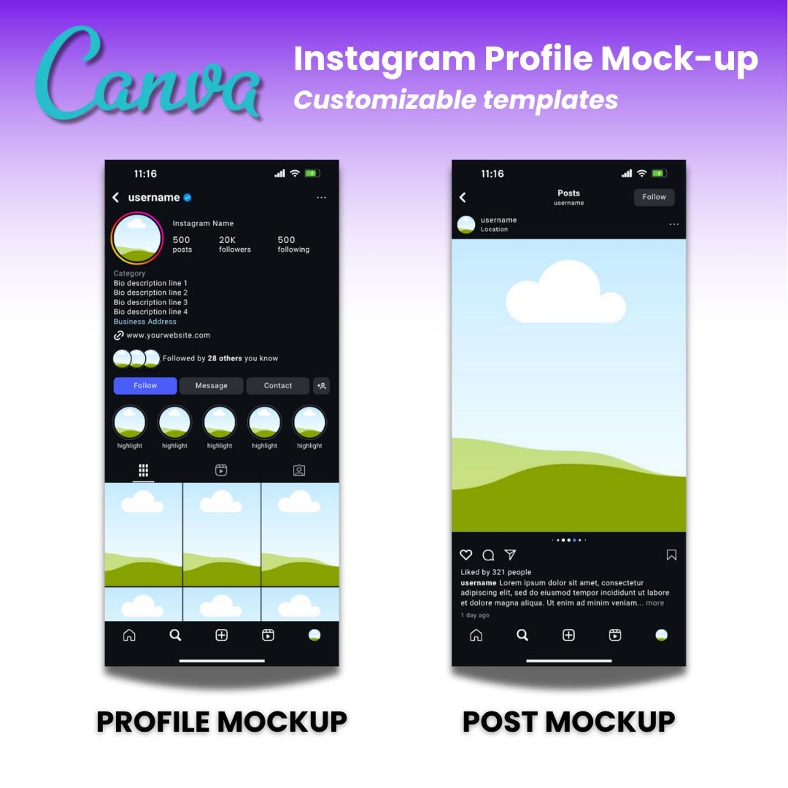 UPDATED! 2025 Instagram Profile Mock-up Editable Canva Templates ...
