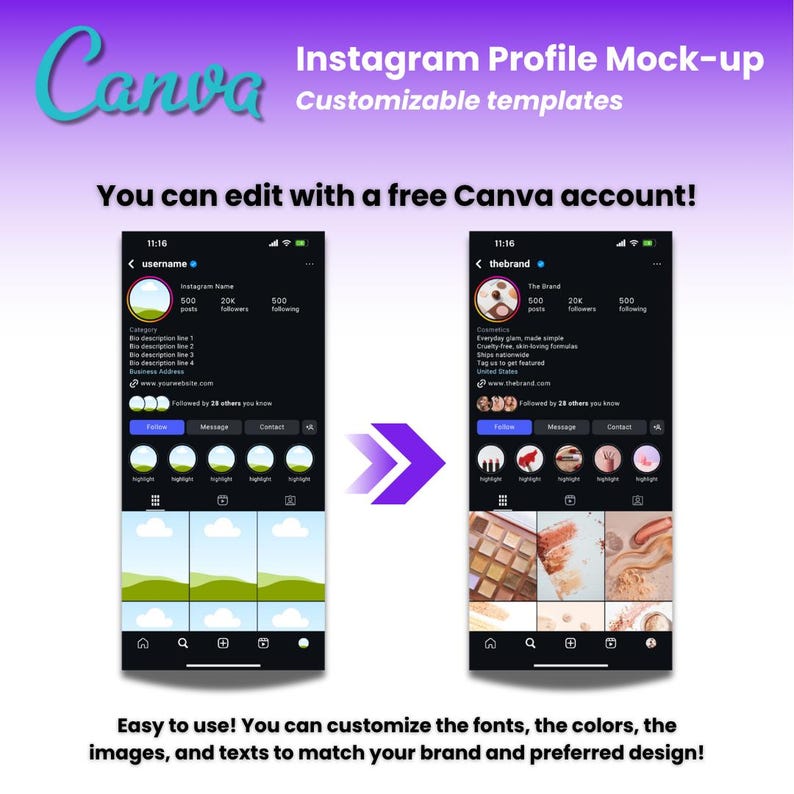 UPDATED! 2025 Instagram Profile Mock-up Editable Canva Templates ...