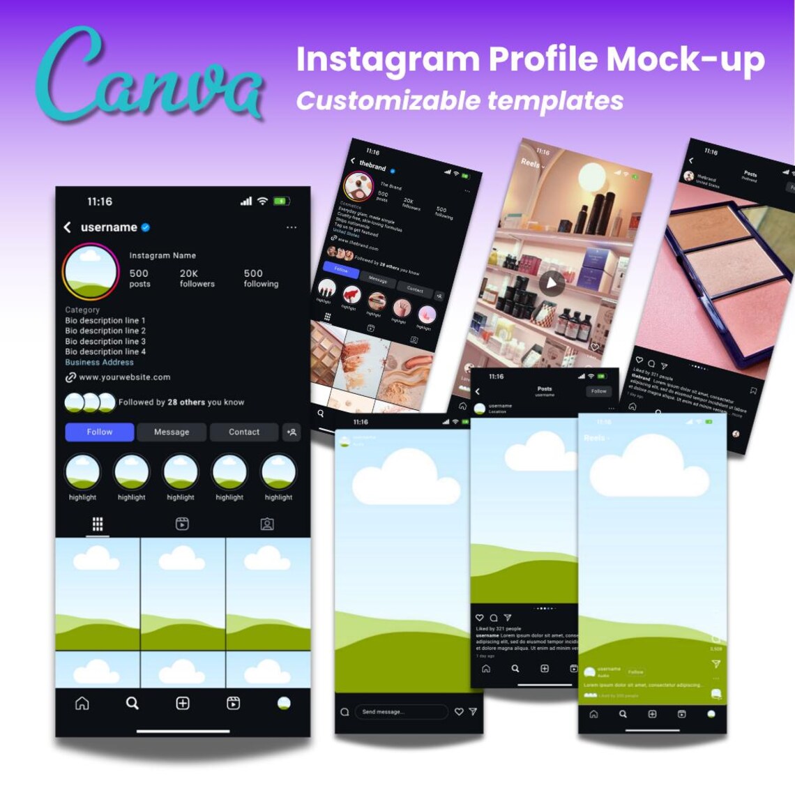UPDATED! 2025 Instagram Profile Mock-up Editable Canva Templates ...