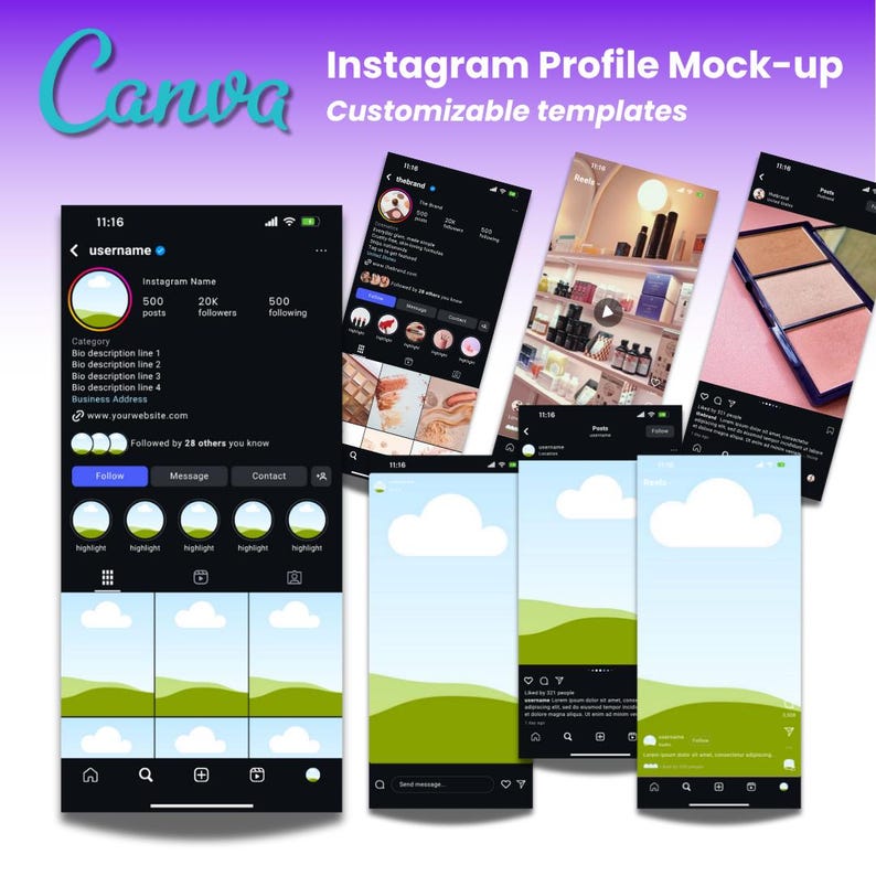 UPDATED! 2025 Instagram Profile Mock-up Editable Canva Templates ...