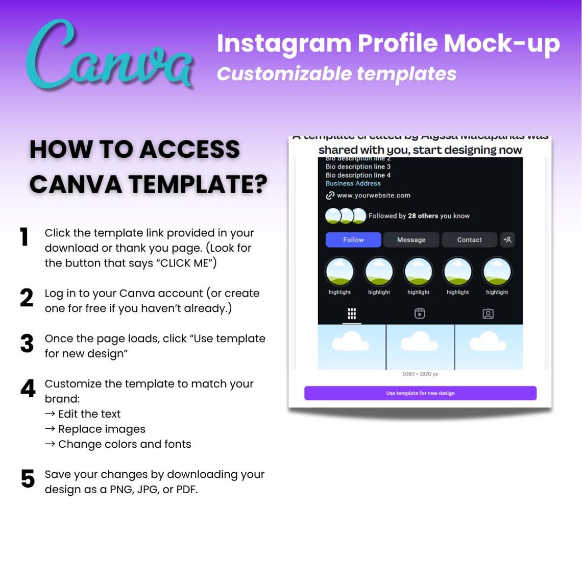 UPDATED! 2025 Instagram Profile Mock-up Editable Canva Templates ...