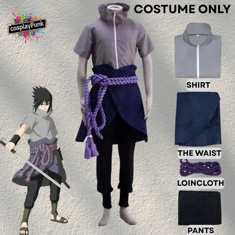Like as Uchiha Sasuke Cosplay Costume – Anime Ninja Outfit Set for ...