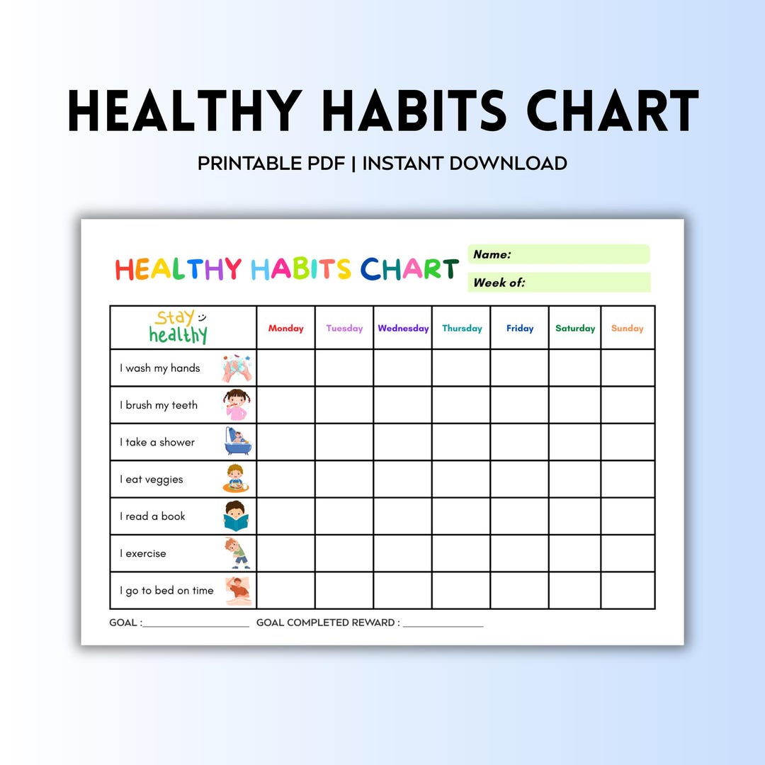 Kids Healthy Habits Chart: Printable Routine & Chore Tracker (PDF) - Etsy