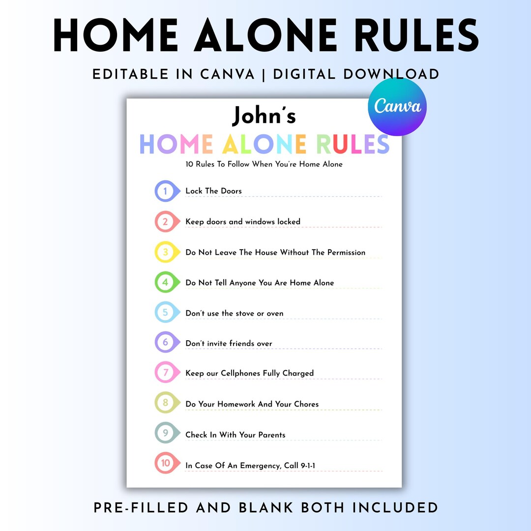 Kids Safety Rules: Home Alone Checklist - Printable PDF - Etsy