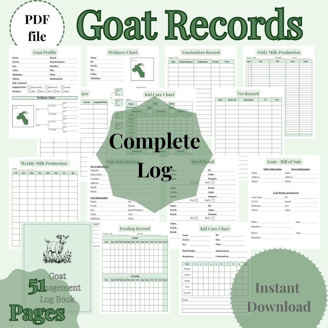 Goat Record Keeping Log Book: Farm & Milk Records (PDF Download) - Etsy