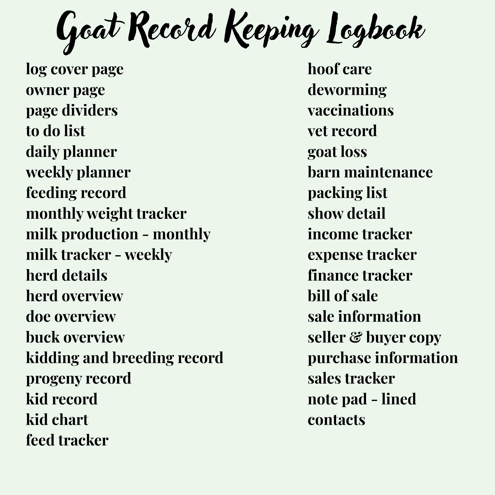 Goat Record Keeping Log Book: Farm & Milk Records (PDF Download) - Etsy