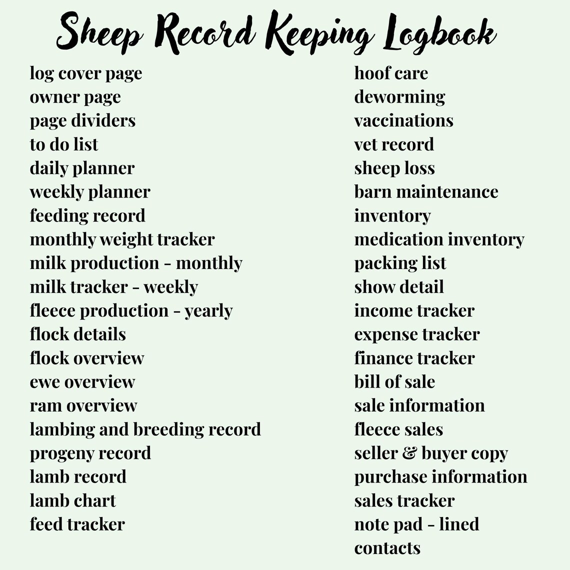 Sheep Record Keeping Log Book, Milk, Lambing, Wool (PDF Printable) - Etsy