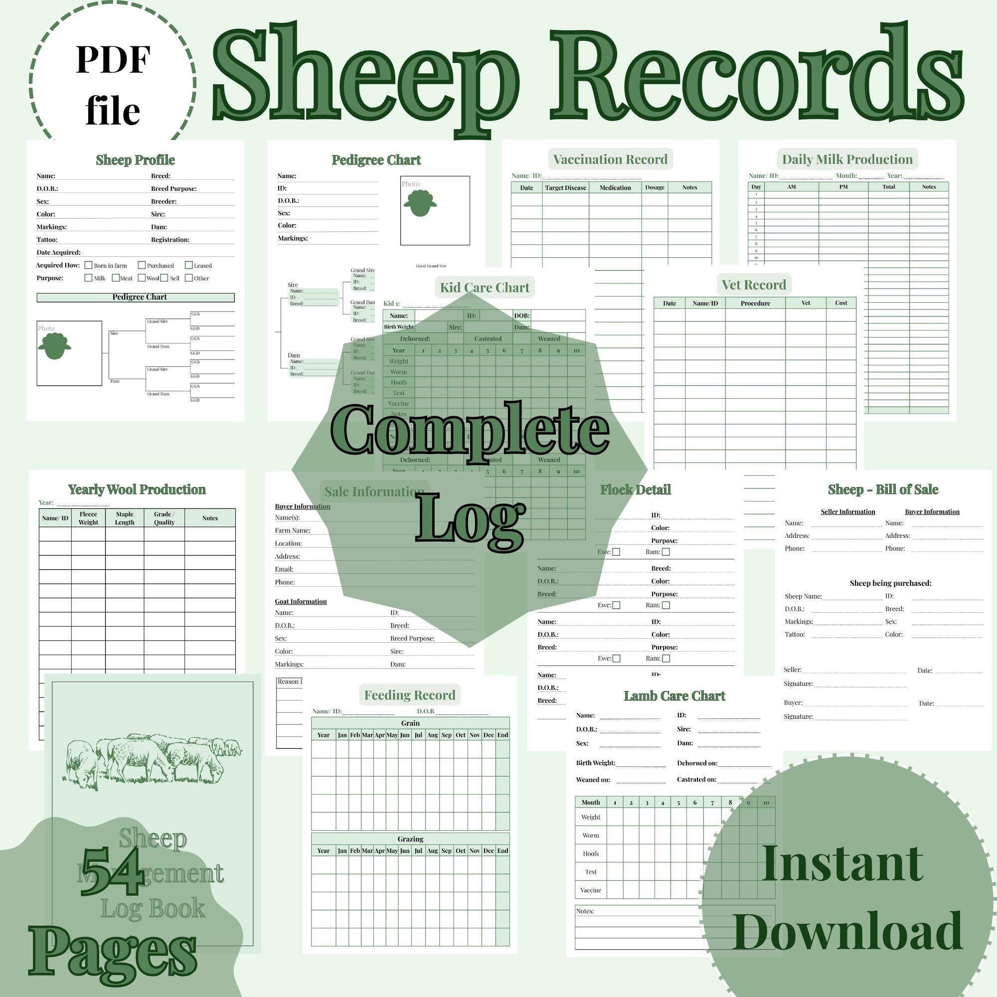 Sheep Record Keeping Log Book, Milk, Lambing, Wool (PDF Printable) - Etsy