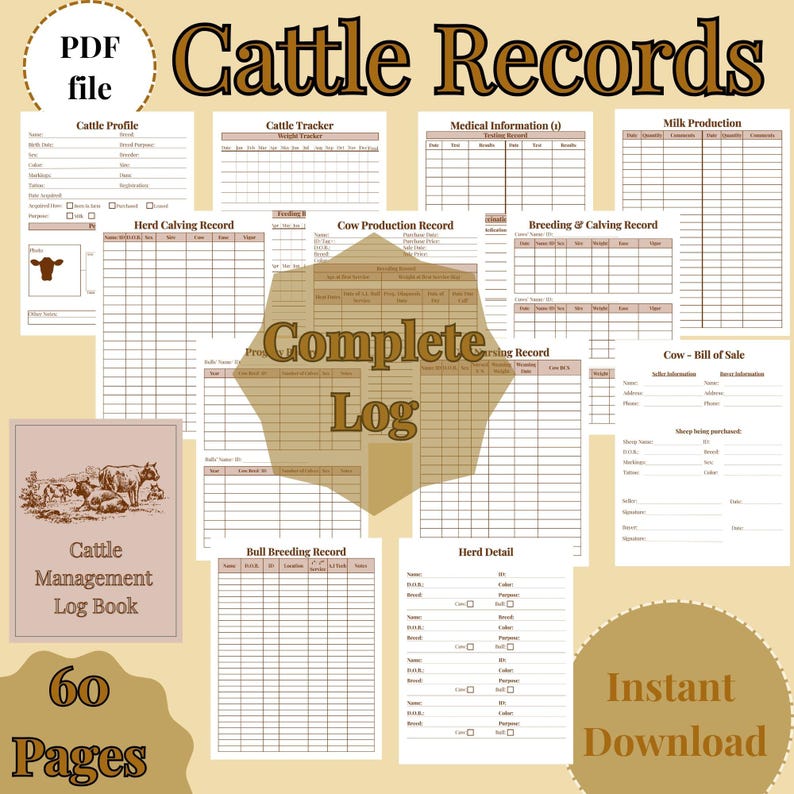 Cattle Management Log Book, Herd Records (digital Download) - Etsy