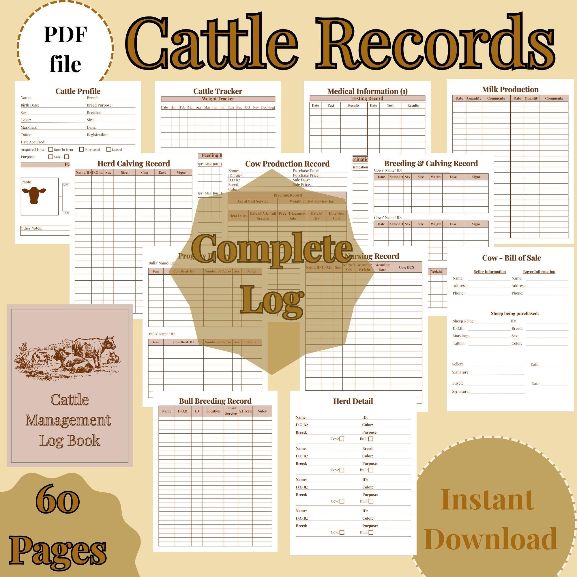 Cattle Management Log Book, Herd Records (digital Download) - Etsy