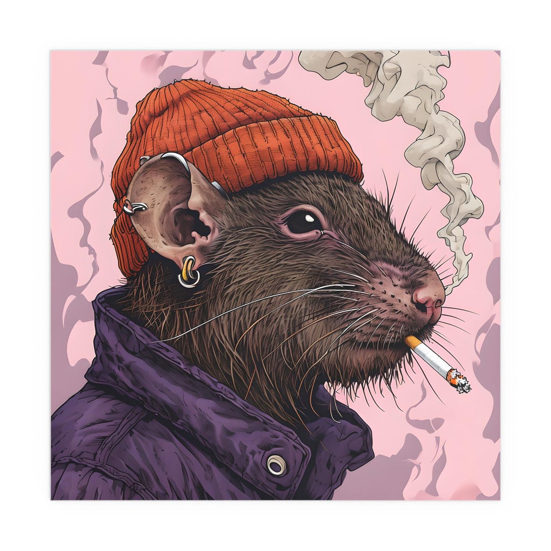 Rat Mouse Smoking Cigarette Modern Art, Quirky Alternative Wall Decor ...