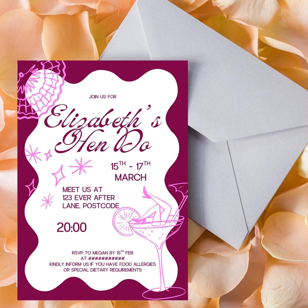 DIGITAL DOWNLOAD | Pink Hen Do Invitation | Pink Bachelorette ...