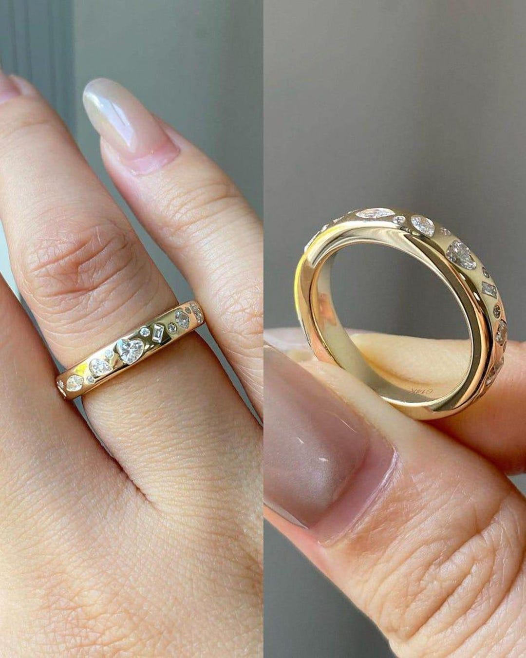Full Eternity Flush Setting Band, Multi Cut Diamond Moissanite Wedding ...