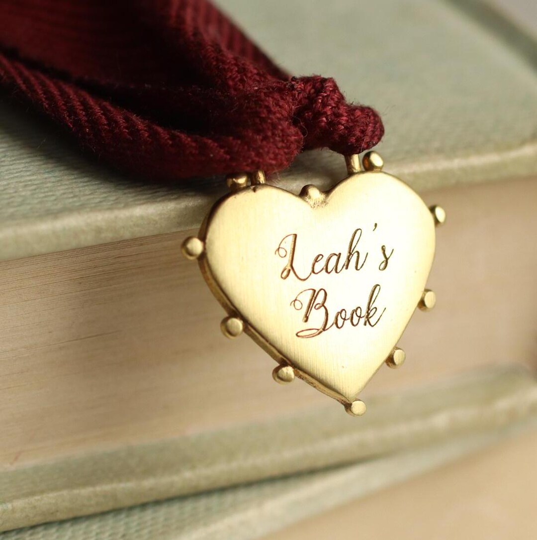 Engraved Heart Bookmark: Personalized Brass Ribbon Bookmark, Literary ...