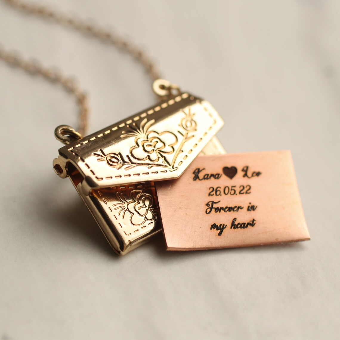 Personalised Engraved Locket Necklace Gold Envelope Necklace - Etsy