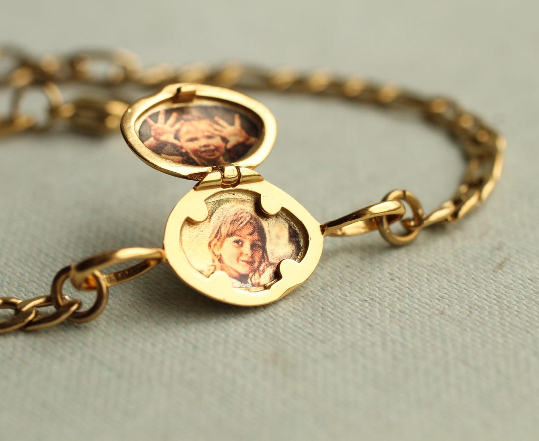 Personalized Gold Vermeil Locket Bracelet: Engraved Photo Keepsake ...