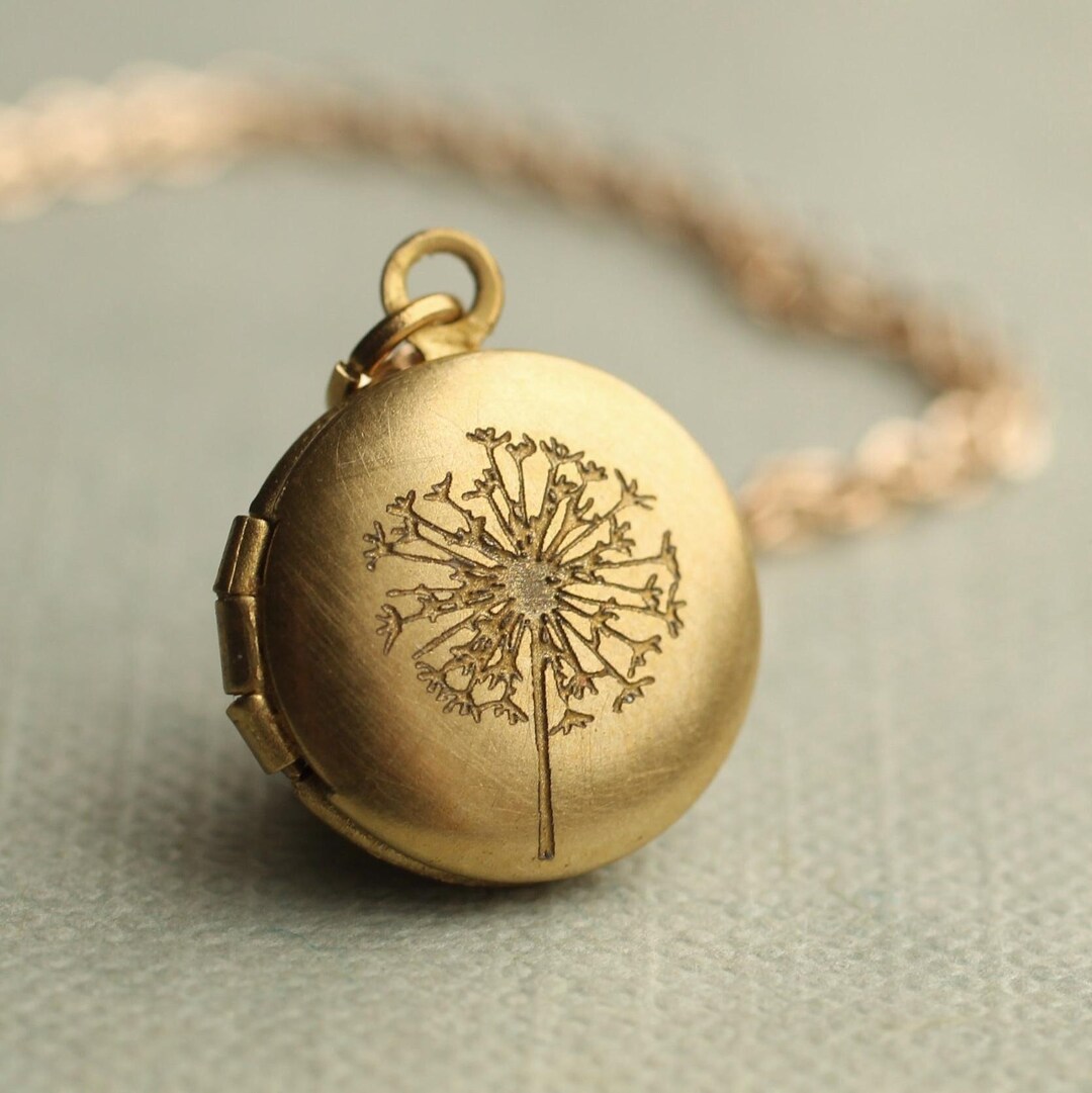 Gold Dandelion Locket Necklace With Photos, Personalized Engraved ...