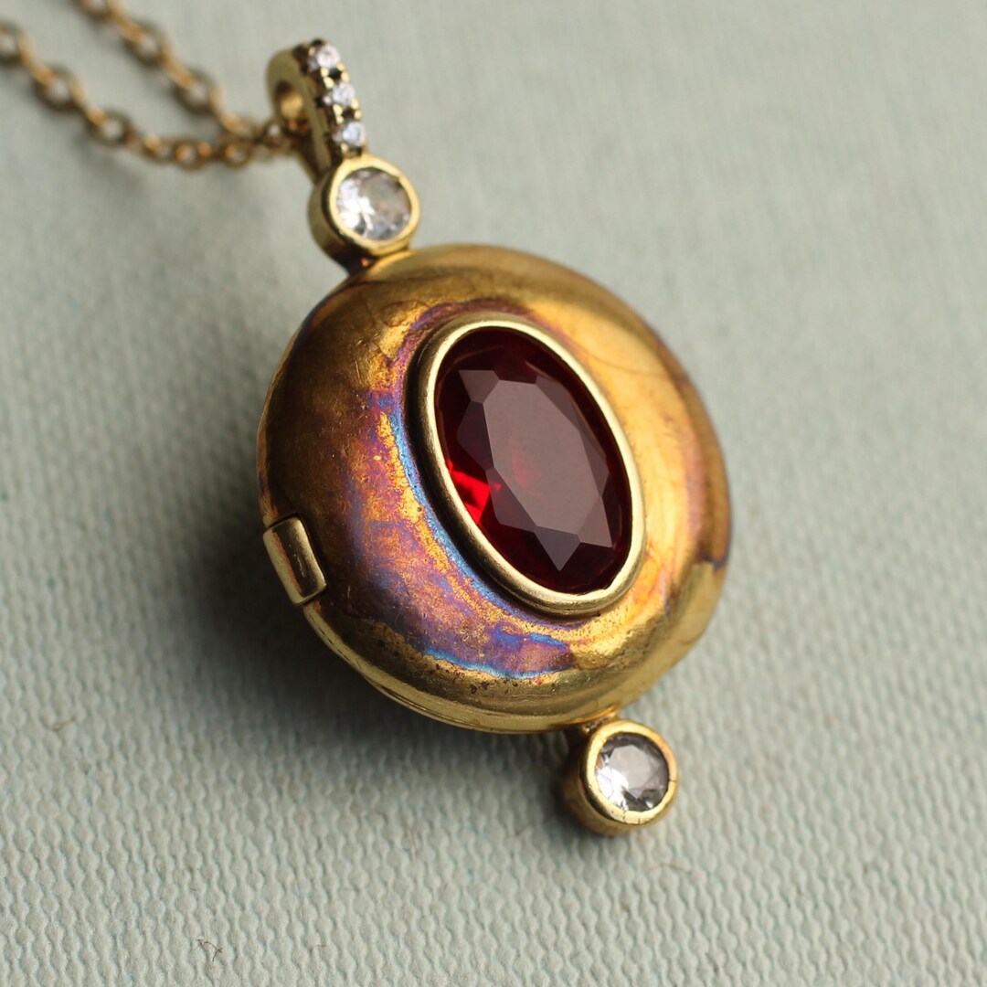 Art Deco Ruby Red Locket Necklace, Personalized Locket With Photos ...