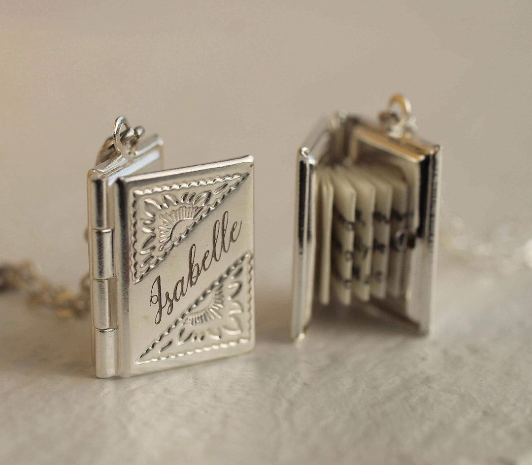 Silver Personalized Book Locket Necklace: Literary Gift With Photos and ...