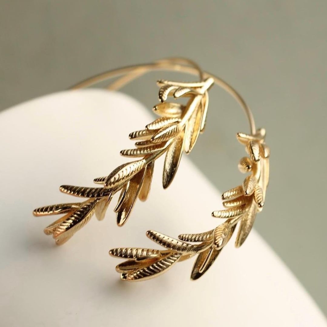 Gold Leaf Hoop Earrings: Botanical Rosemary Branch Jewelry - Etsy