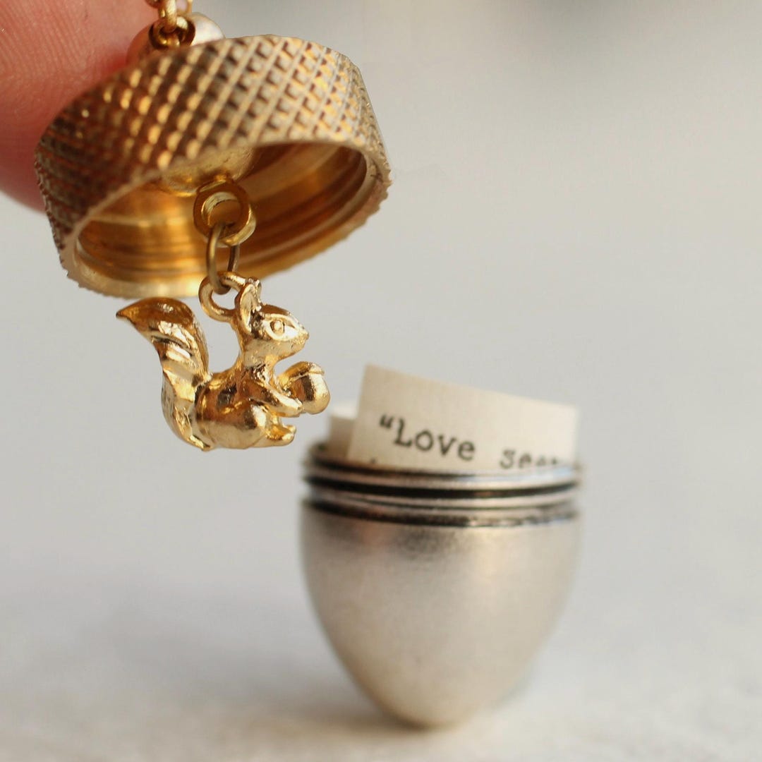Personalized Acorn Locket With Squirrel Charm, Hidden Message Gift, Box ...