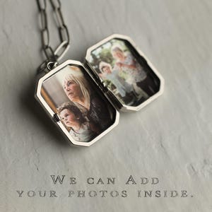 Silver Rectangle Locket Necklace With Photos: Personalized Large Unisex ...