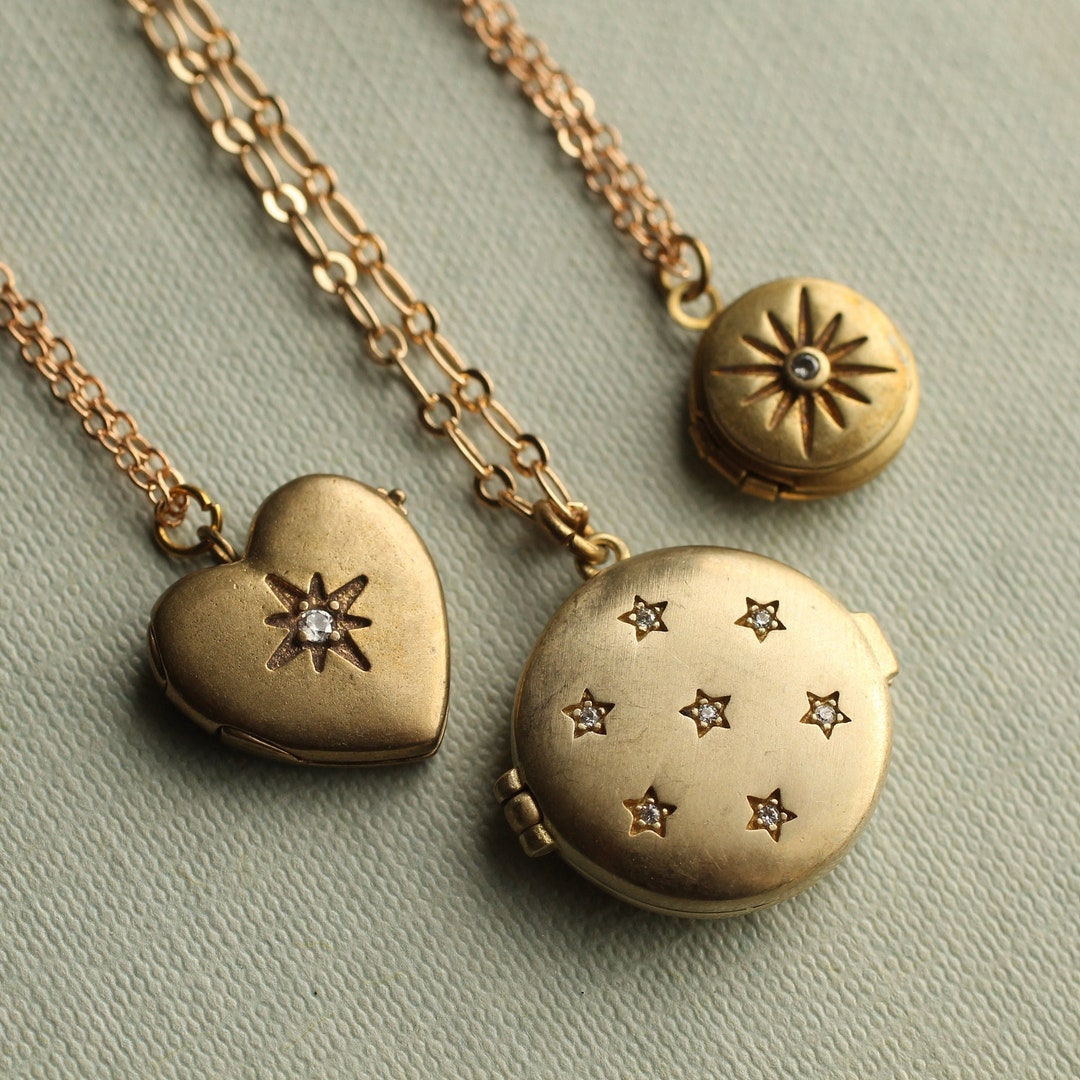 Gold Star Locket With Photos, Vintage Zodiac Locket Necklace ...