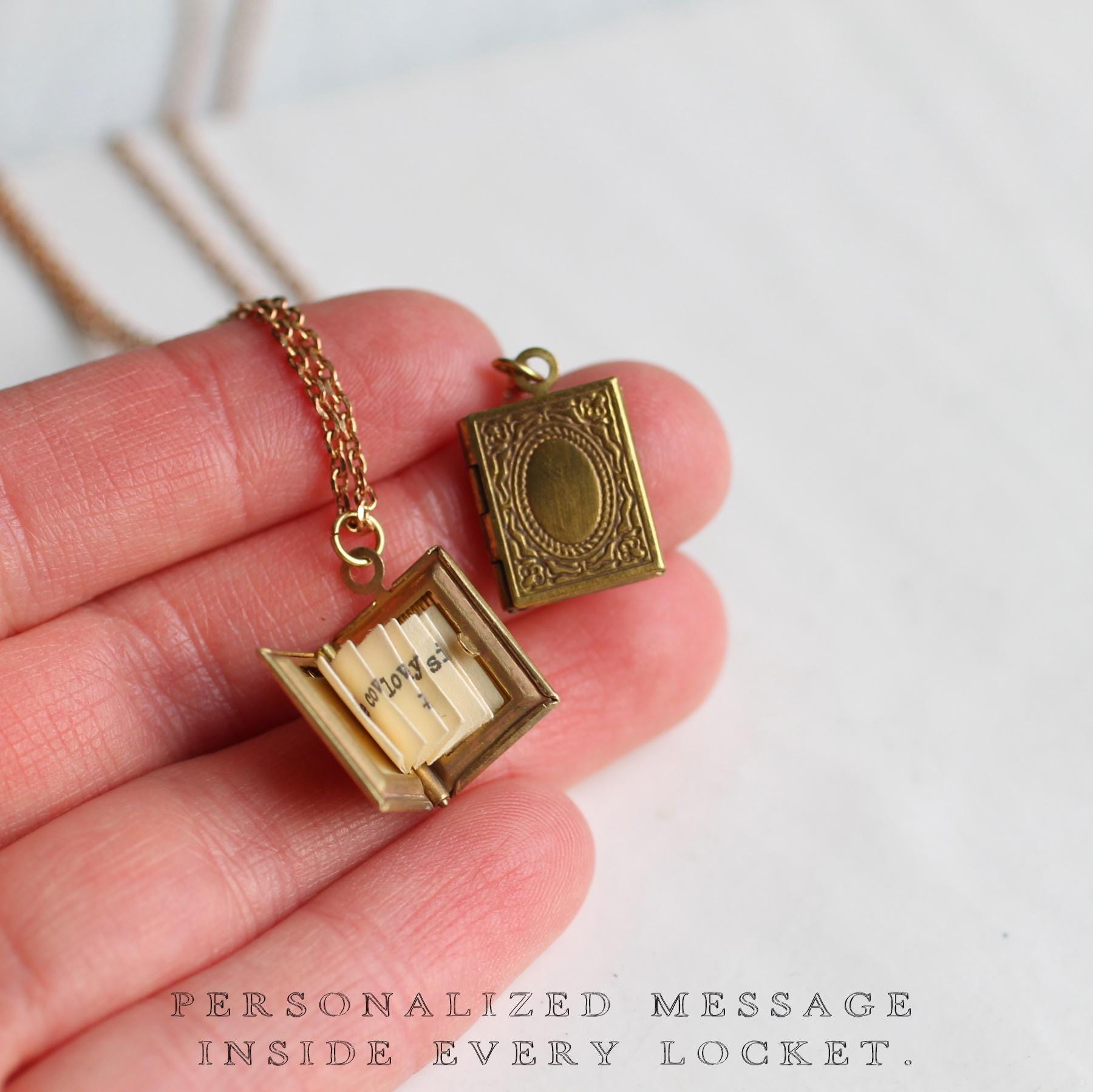 Personalized Dandelion Book Locket Necklace: Victorian Gold Photo ...
